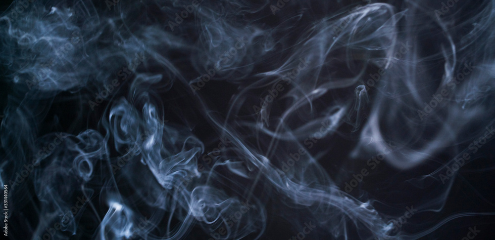Medical smoke from marijuana. A drug. Isolated white mist on a black ...