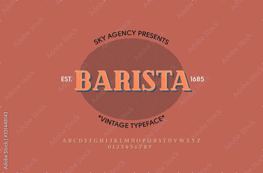 Vintage style font and alphabet for different designs. Barista typeface ...