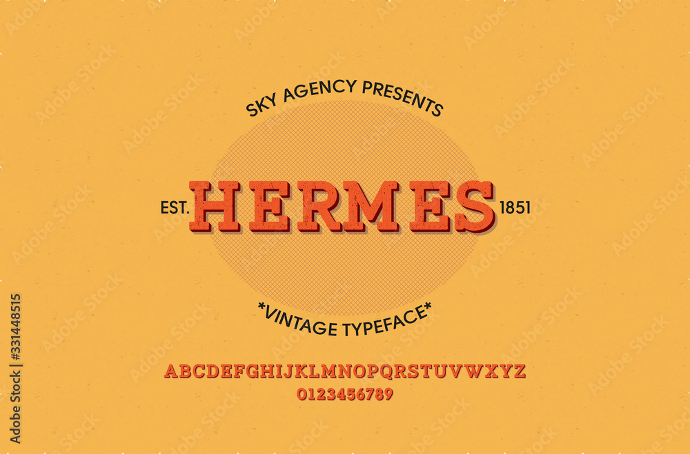 Vintage style font and alphabet for different designs. Hermes typeface ...