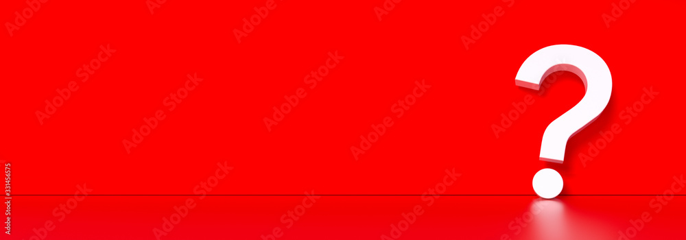 question mark in front of a red color wall background. Business support ...