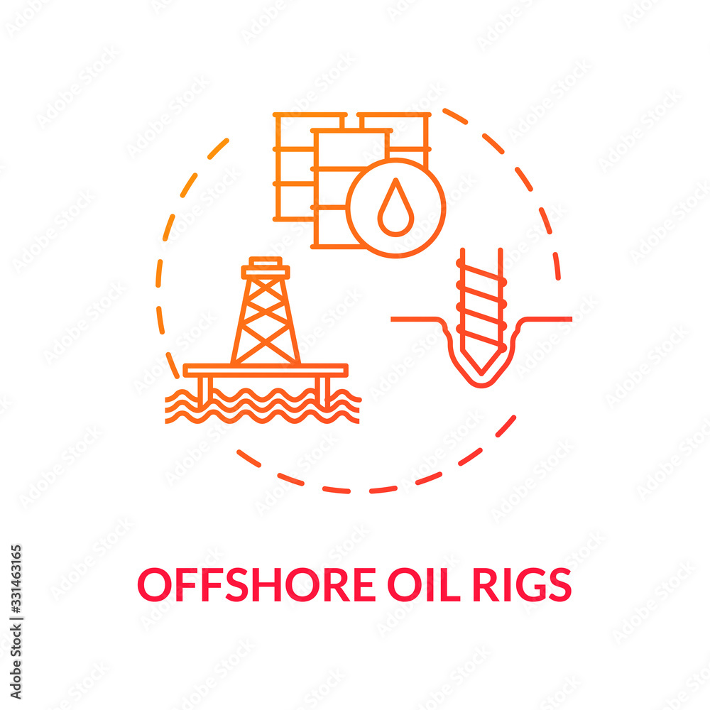 Offshore oil rigs red concept icon. Industrial structure for fuel ...