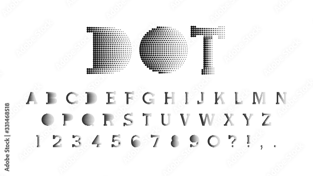 Creative modern half tone font. Halftone effect. Dots design. Alphabet ...