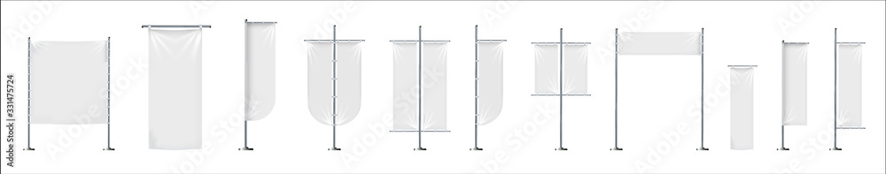 Blank flag. Outdoor empty stands for advertizing promotion messages ...