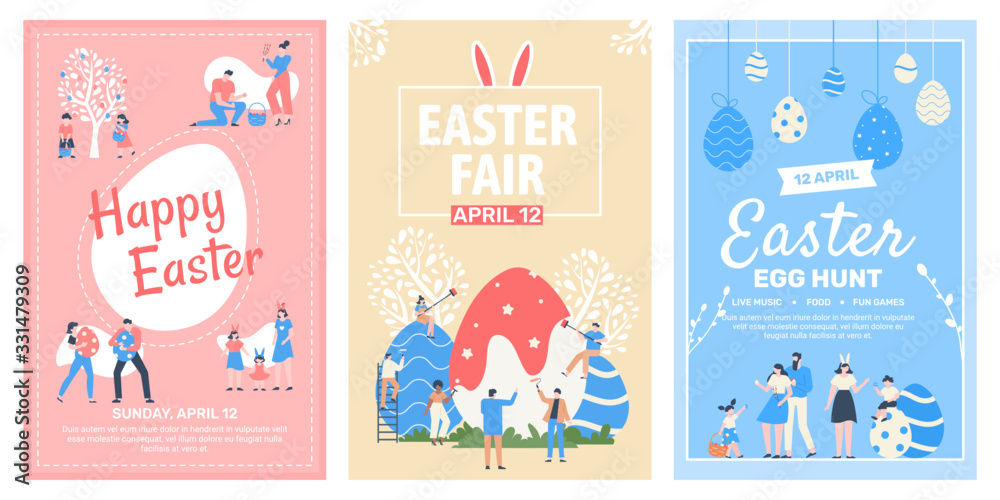Easter event fair flyer. Happy easter celebrating event posters, spring ...