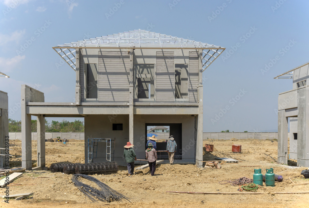 Housing property construction progress, people are building a precast ...