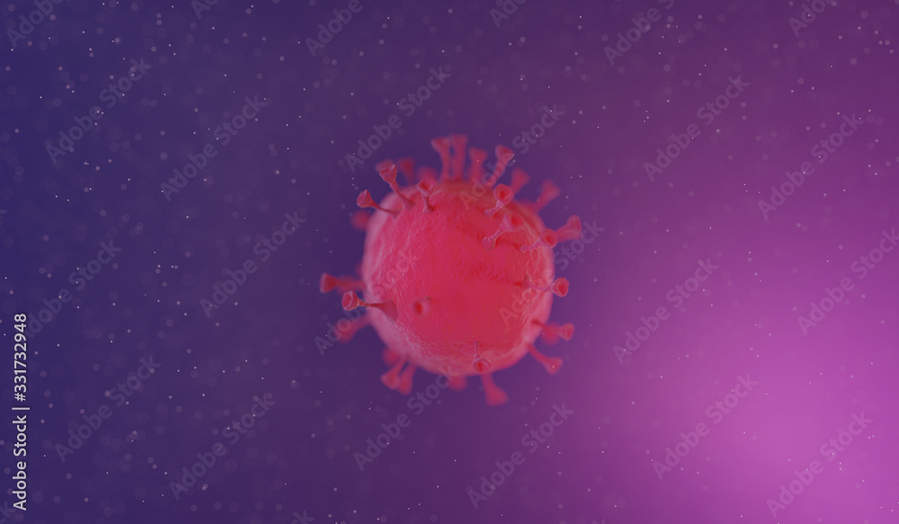 Coronavirus disease COVID-19 3D CGI single cell zoom microscope view ...