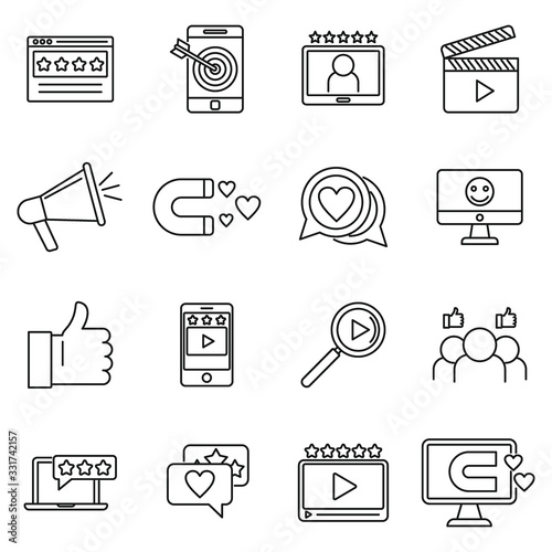 Engaging content digital icons set. Outline set of engaging content ...