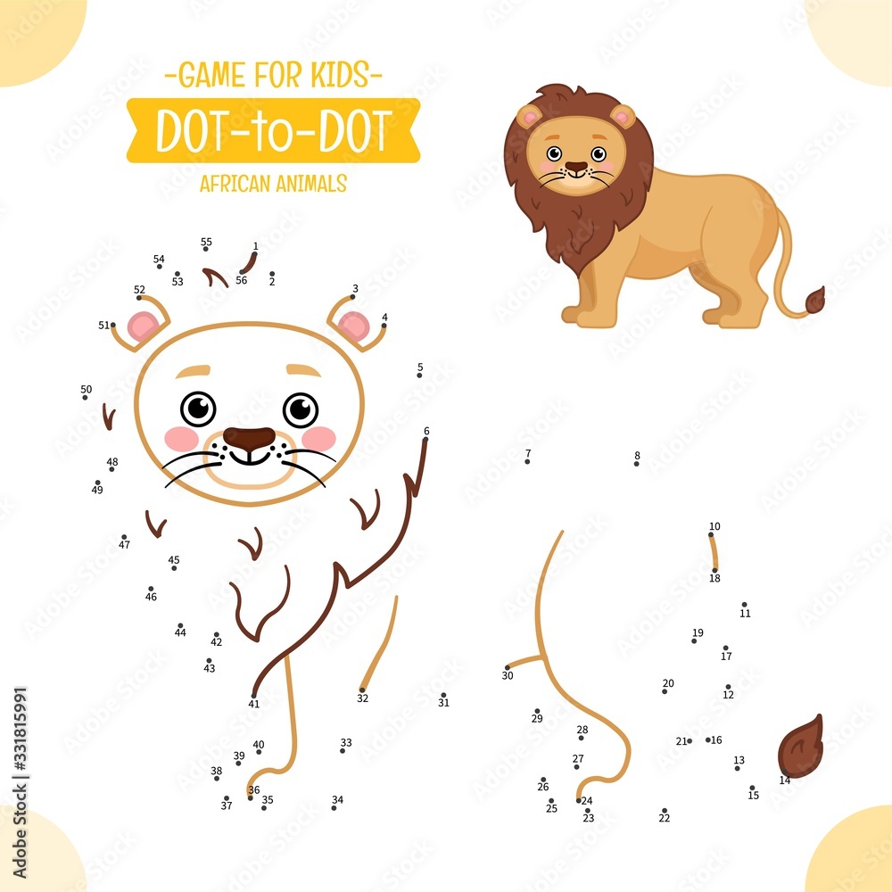 Educational game for kids. Dot to dot game for children. African ...