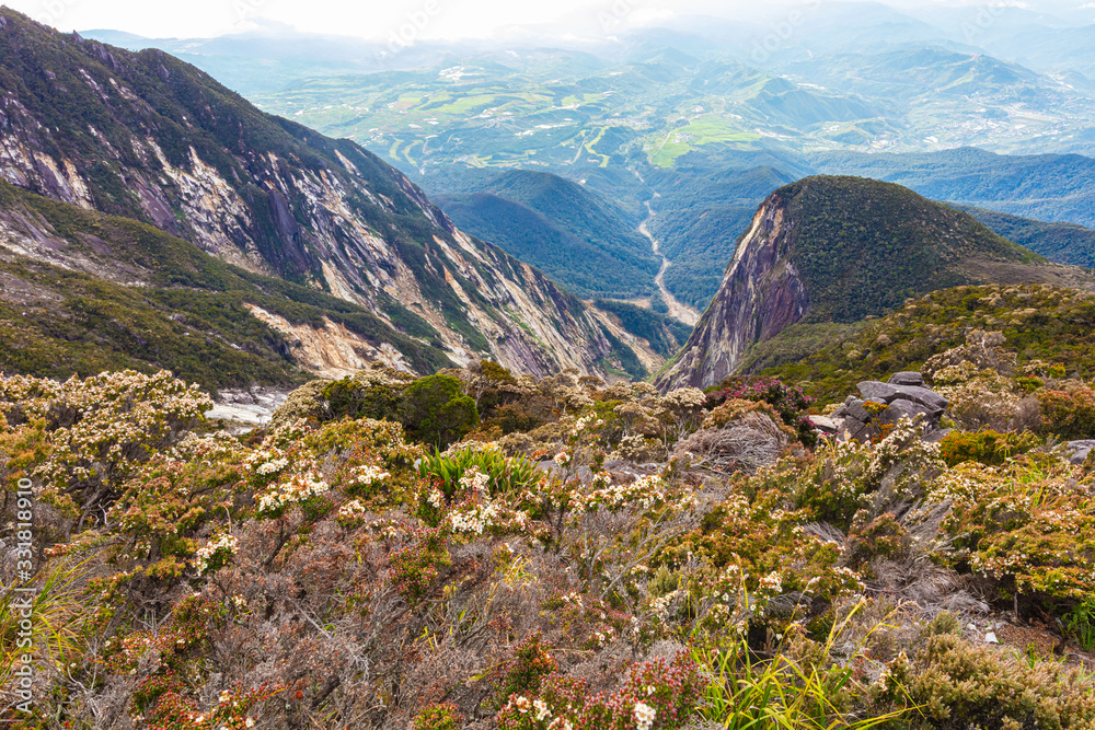 At the peak of Mount Kinabalu, Sabah, Borneo, Malaysia. The Mt Kinabalu ...