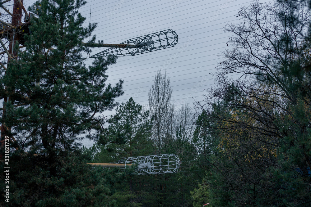Power plant Duga in Pripyat in Chernobyl. Soviet secret radio tower for ...