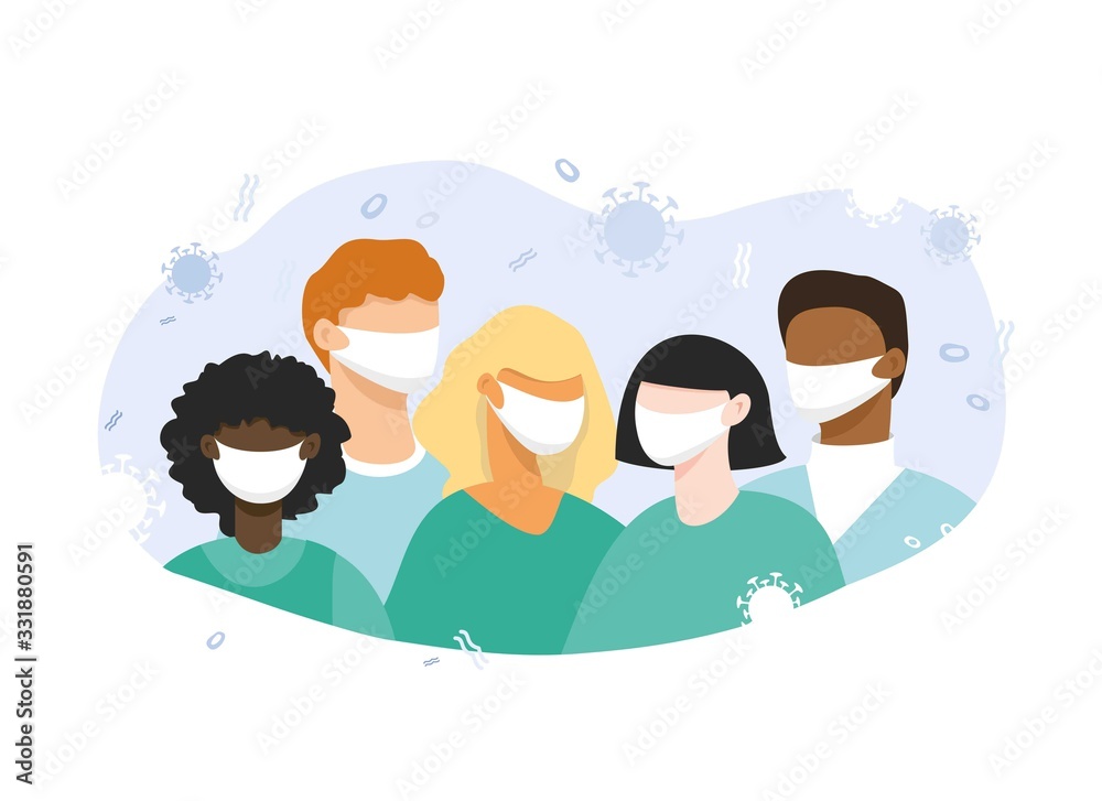 Group of doctors of different nationalities in medical masks on an ...