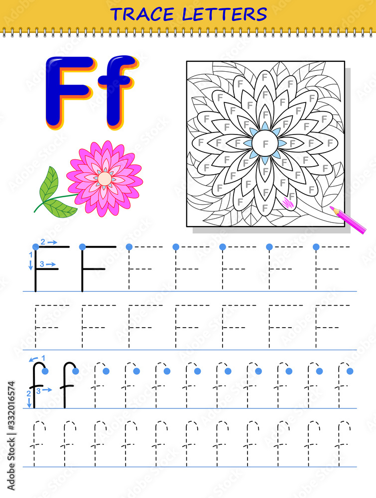 Tracing letter F for study alphabet. Printable worksheet for kids ...