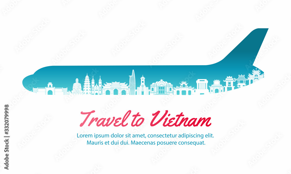 vietnam landmarks inside with plane shape in concept art by silhouette ...