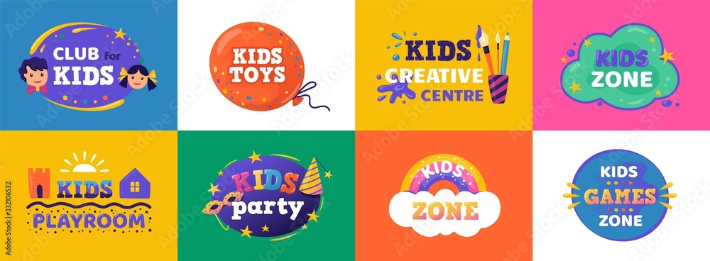 Kids club. Logo for children playing zone and education room club ...