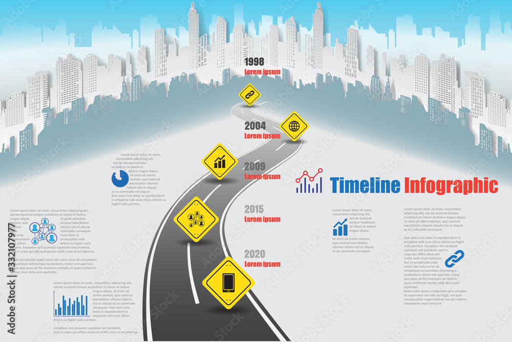 Business road map timeline infographic city designed for abstract ...