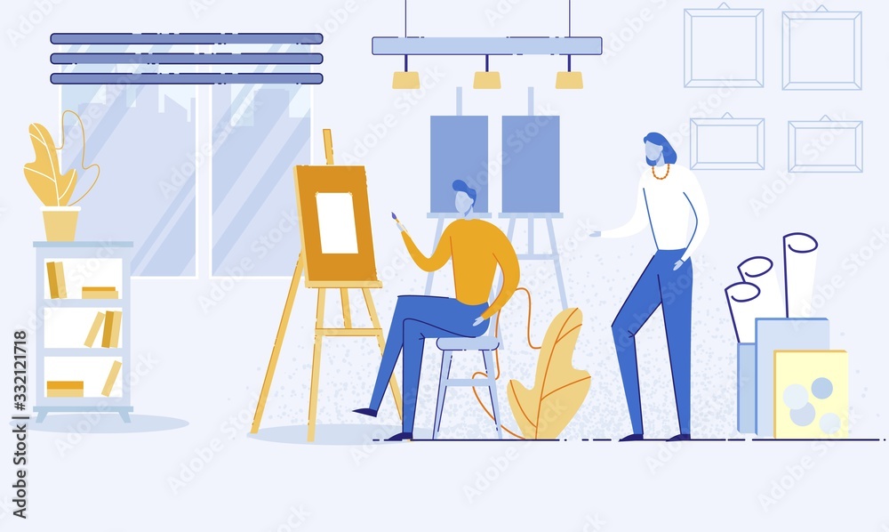 Private Art Lesson Flat Vector Illustration. Individual Drawing Classes ...