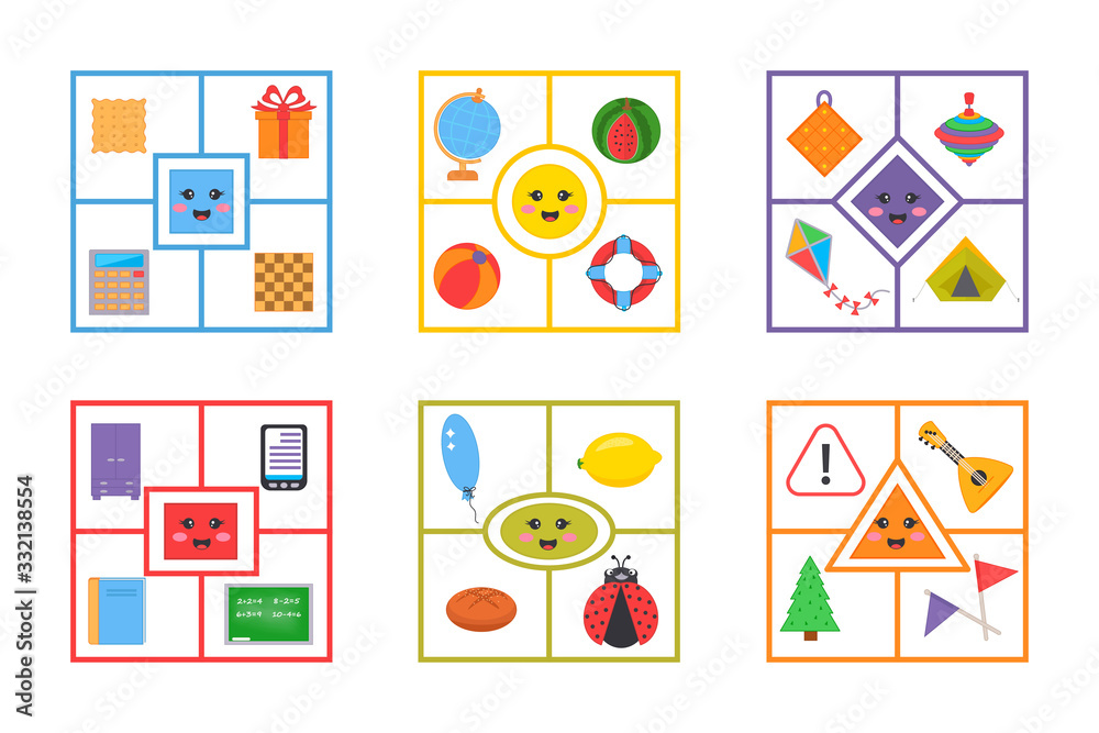 เวกเตอร์ Stock Educational worksheet for children. Game for Kids. Match ...