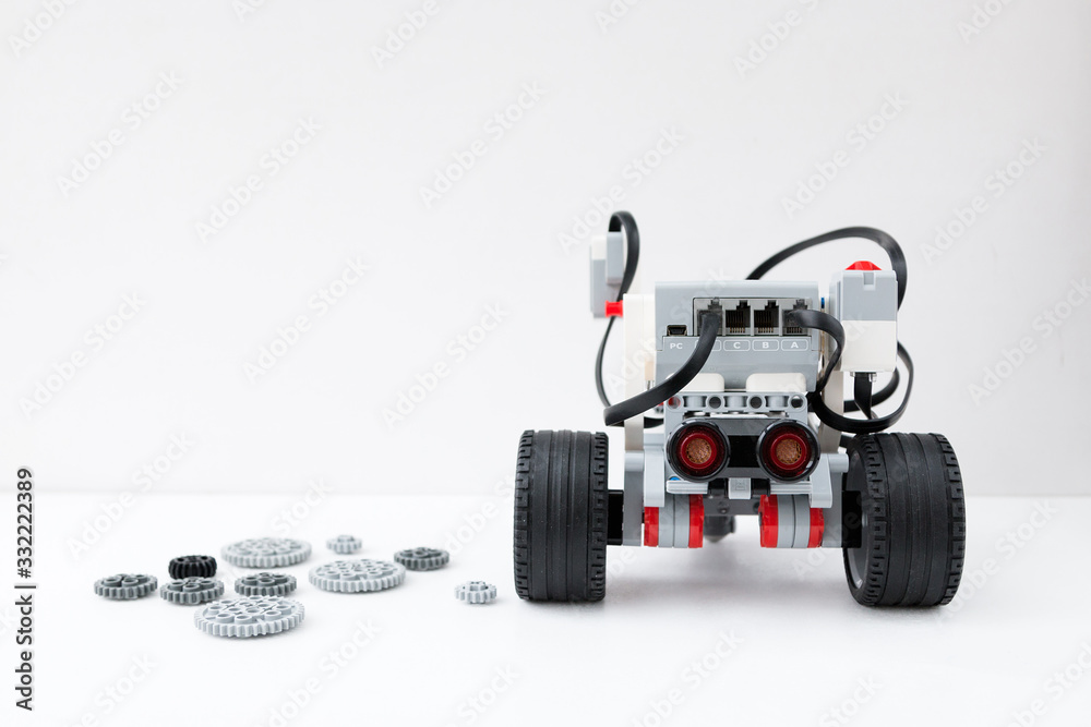 Minsk, Belarus. November, 2018. Robotic car. Robot Lego Mindstorms EV3 ...