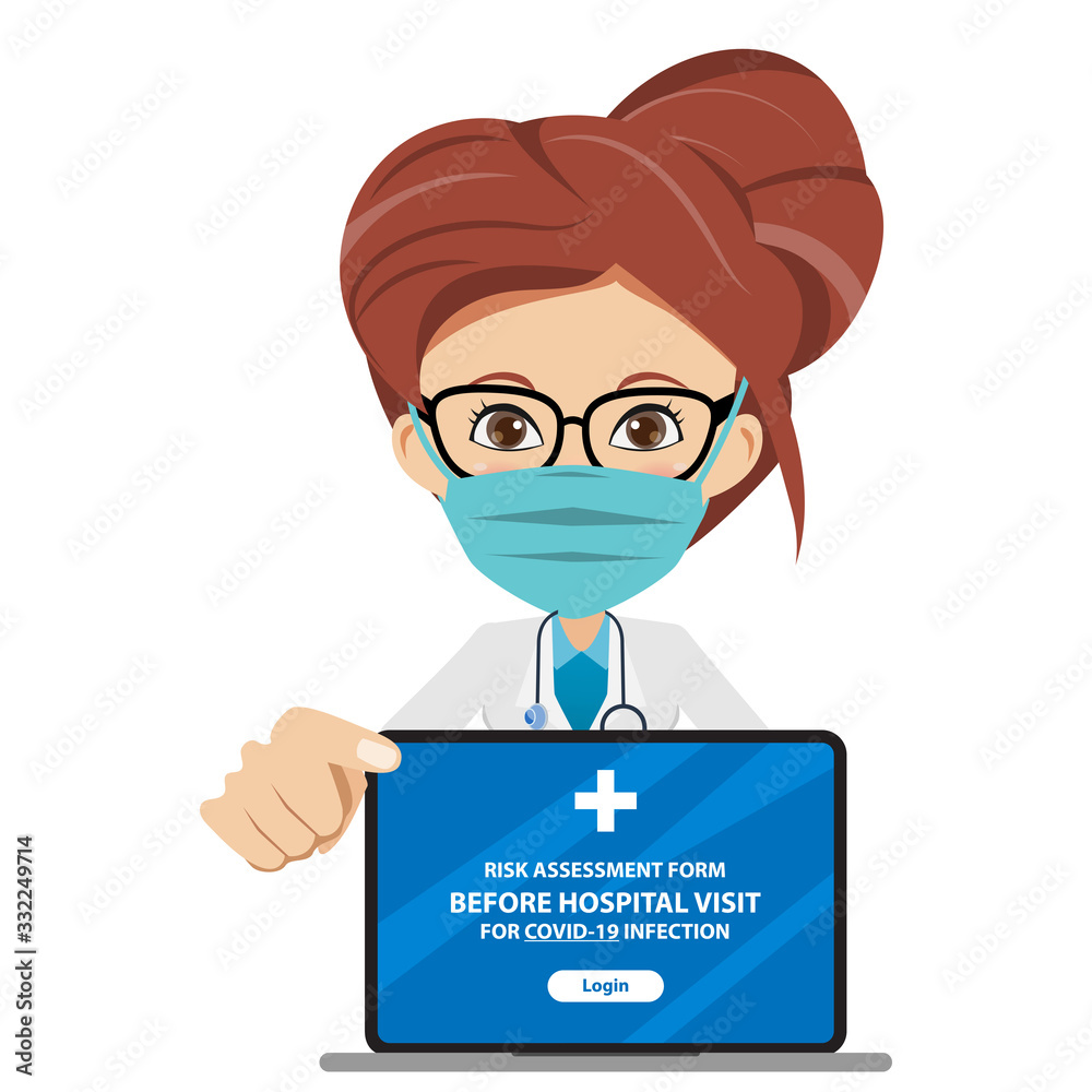 DOCTOR PRESENTING THE RISK ASSESSMENT FORM BEFORE HOSPITAL VISIT FOR ...