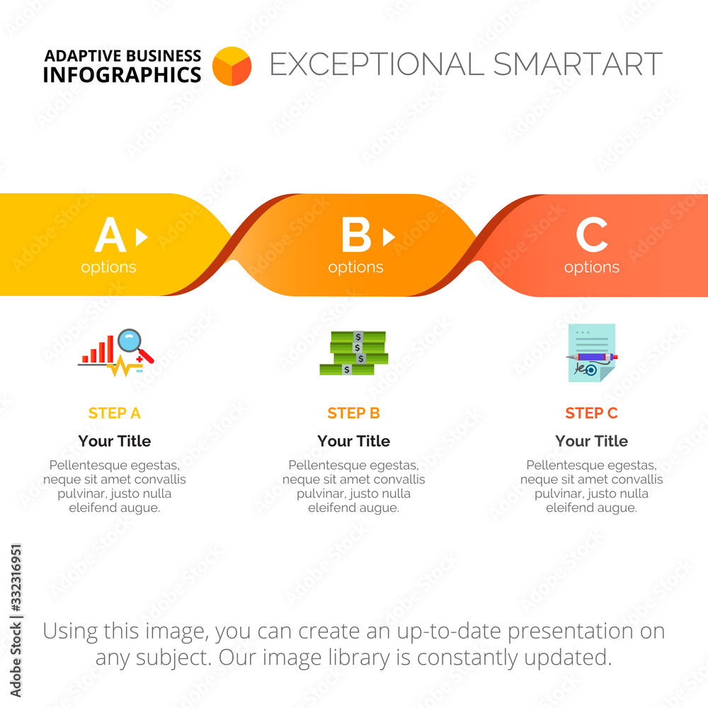 Process chart with three steps. Diagram, option graph, layout. Creative ...