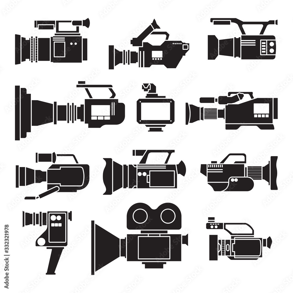 Video camera black vector illustration on white background .Video camera set icon. Vector ...