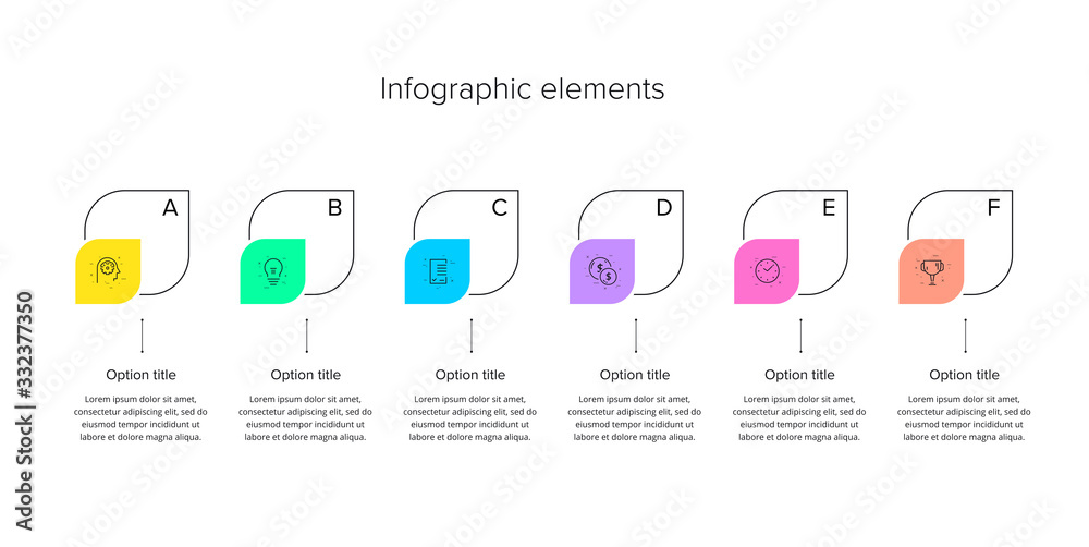 Business process chart infographics with 6 steps. Leaf corporate ...