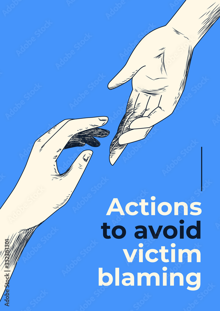 Hand drawn helping hand vector poster template on blue background ...