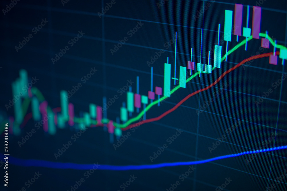 Blue Stock Exchange Market trading graph on screen monitor for economic ...