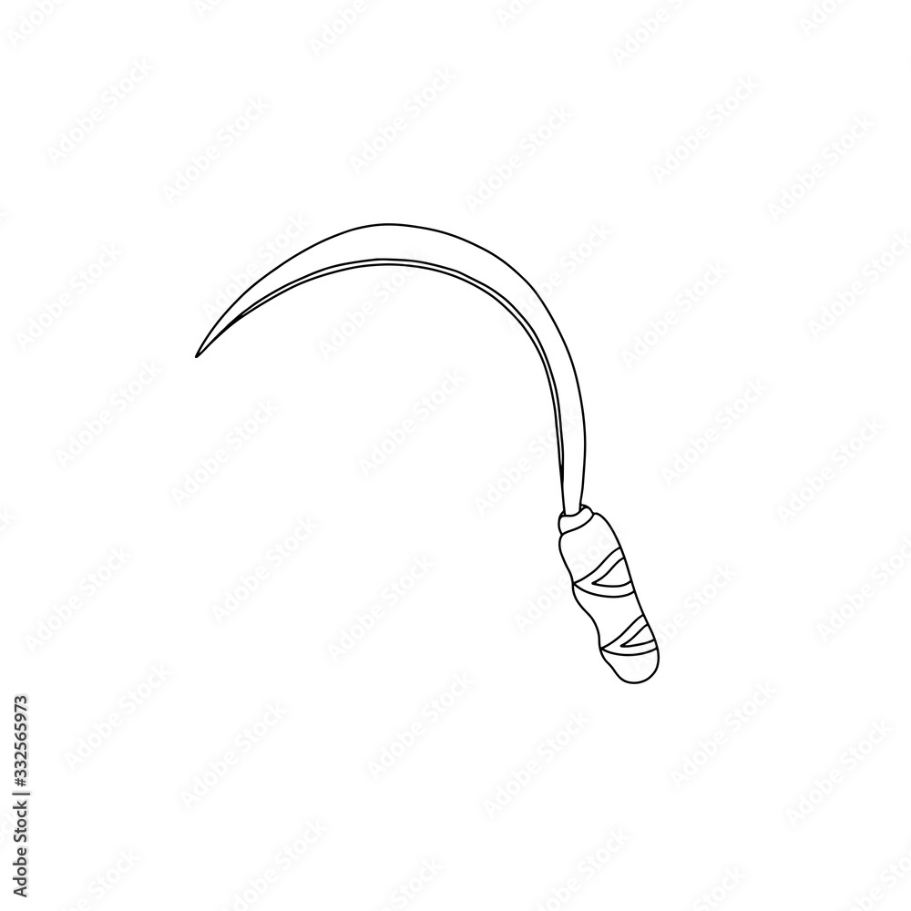 Garden sickle in hand drawn doodle style isolated on white background ...