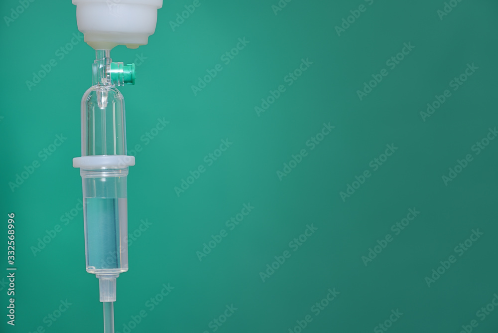 Closeup of a detail of an infusion system with transparent medication ...