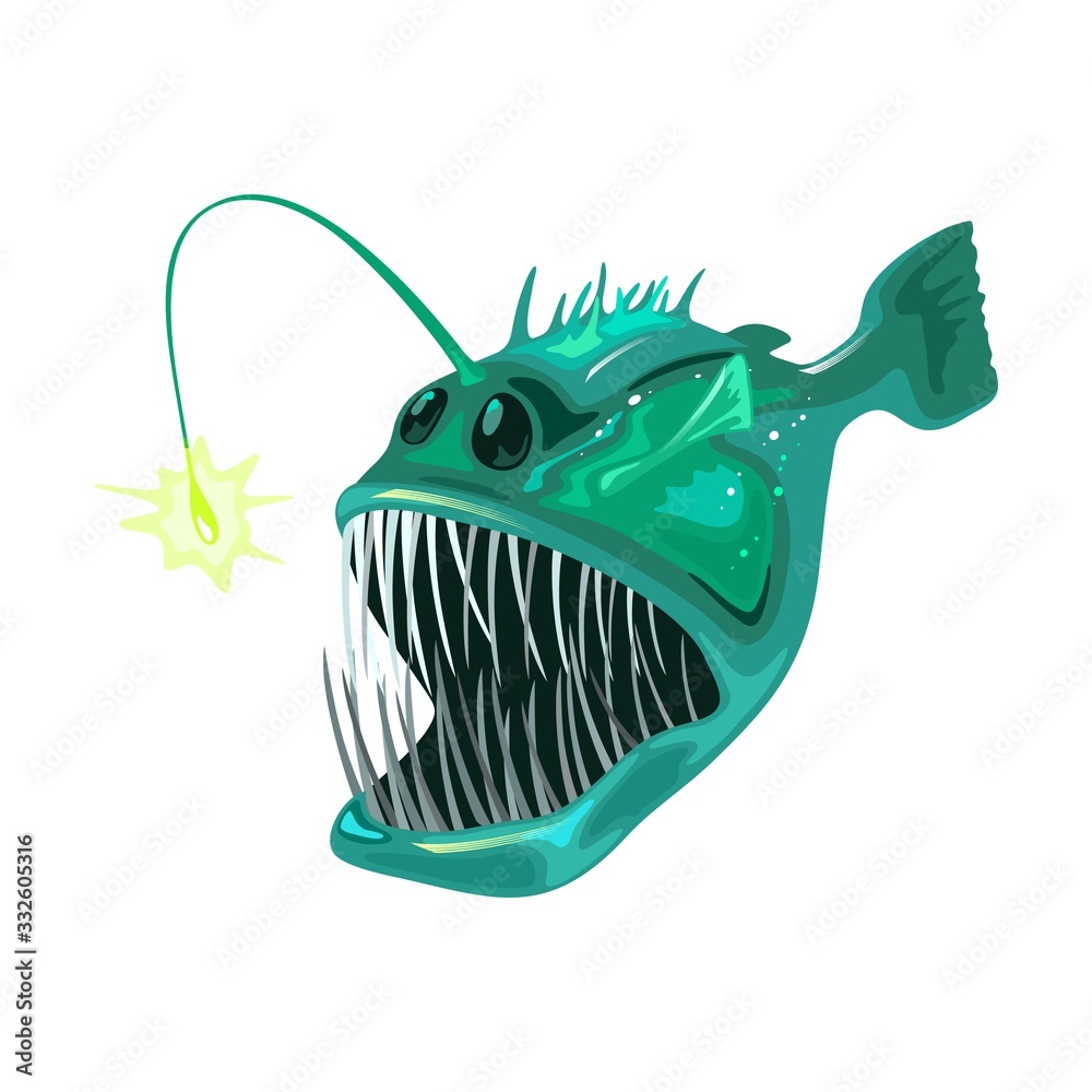 Vector de Stock Anglerfish is bony predatory fish with large head that ...