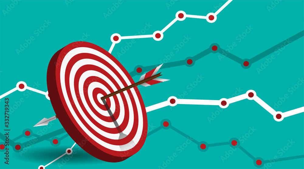 Vector realistic illustration with target financial goal concept ...
