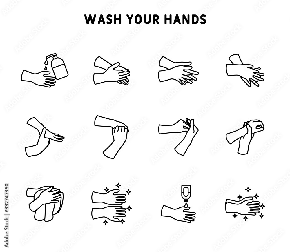 Wash hands icon set for infographic or website. Step by step hand ...