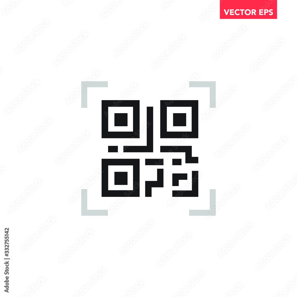 Black scanning qarcode on phone screen icon, simple business coding flat design interface ...