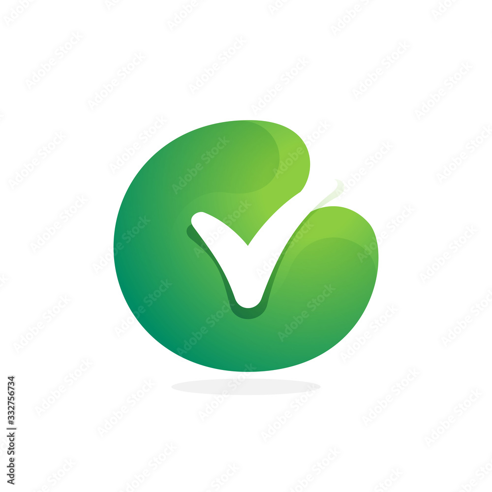 C letter green logo with check mark inside. Stock Vector | Adobe Stock