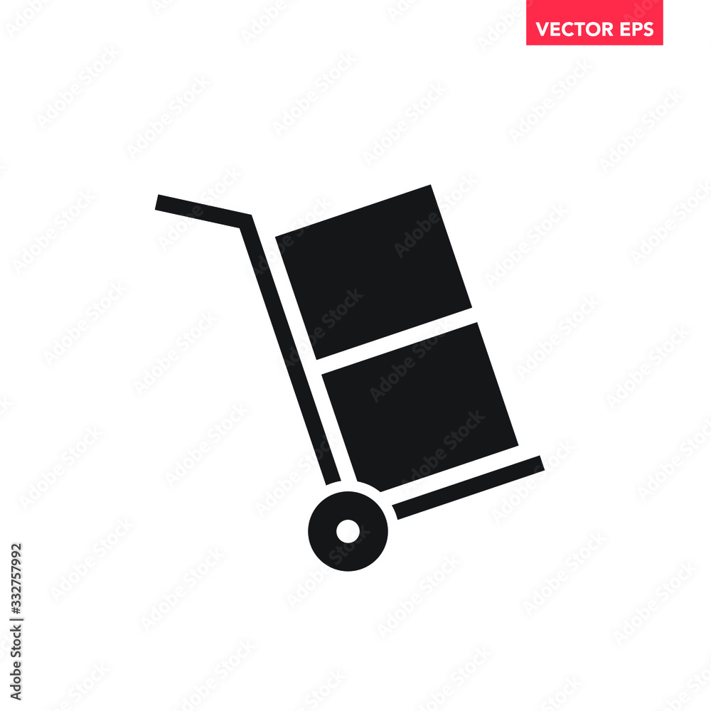 Solid black 2 packages delivery trolley icon, simple single chart for ...