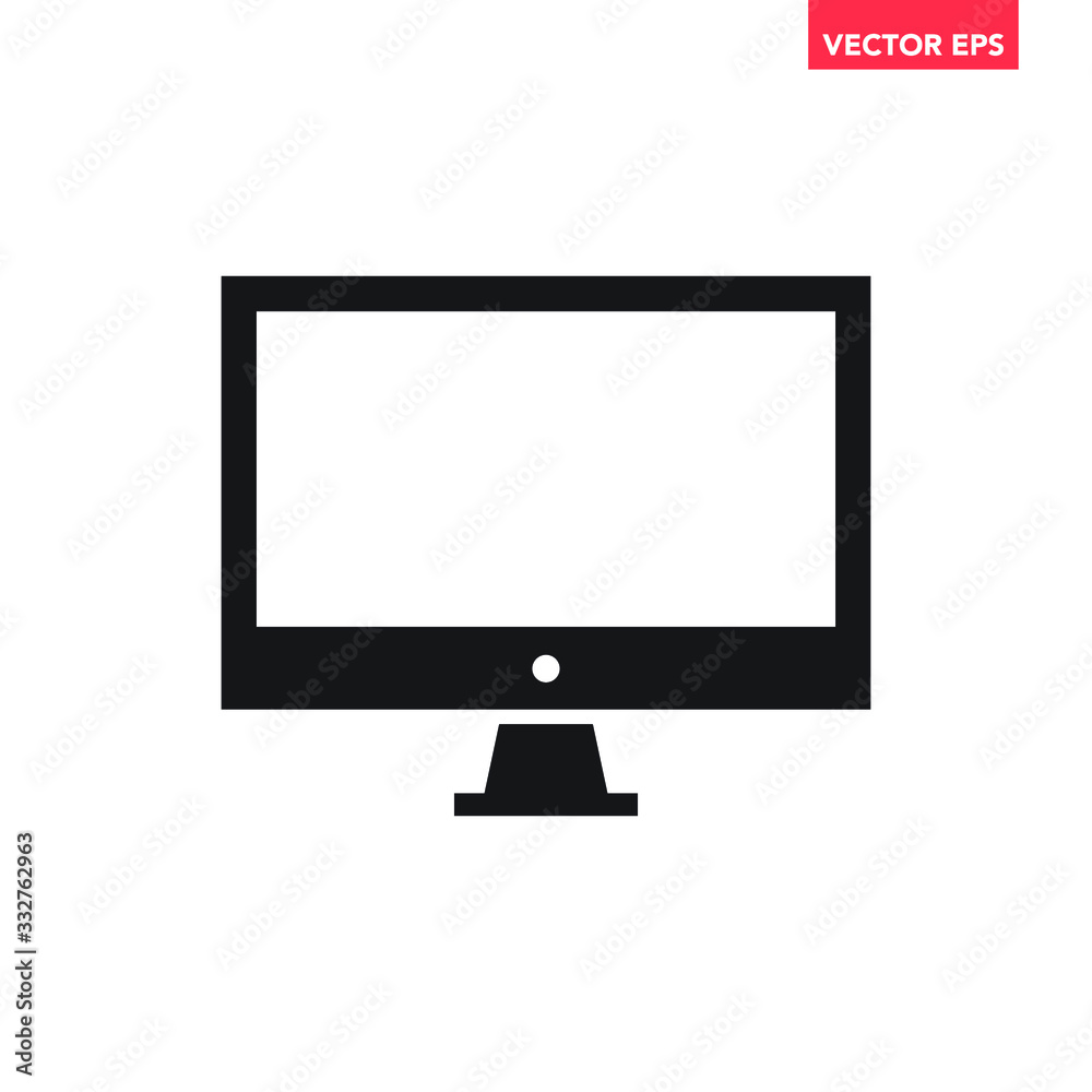 Black single computer screen monitor icon, simple clear button sign ...