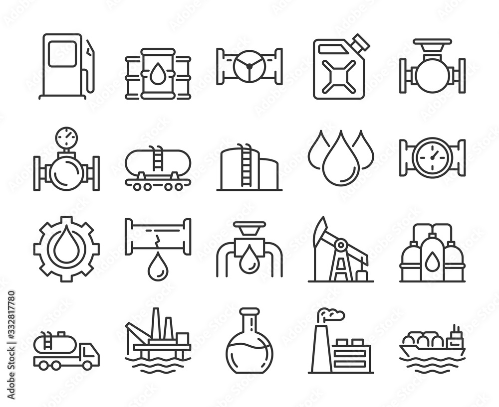 Fuel icons. Oil and gas line icon set. Vector illustration. Editable ...