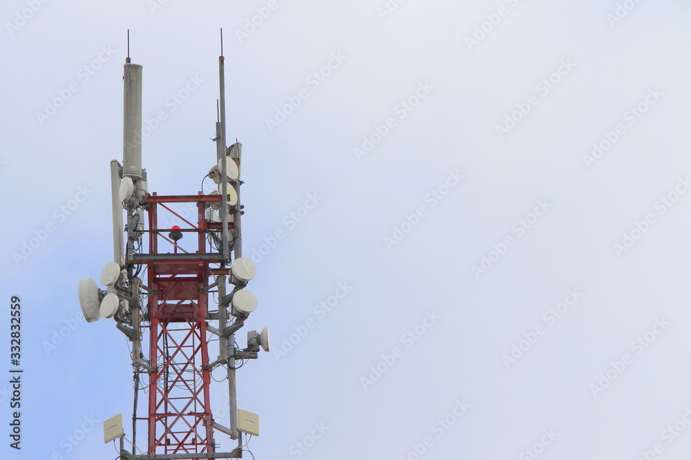 Base station mobile network antenna on a steel structure mast with a ...