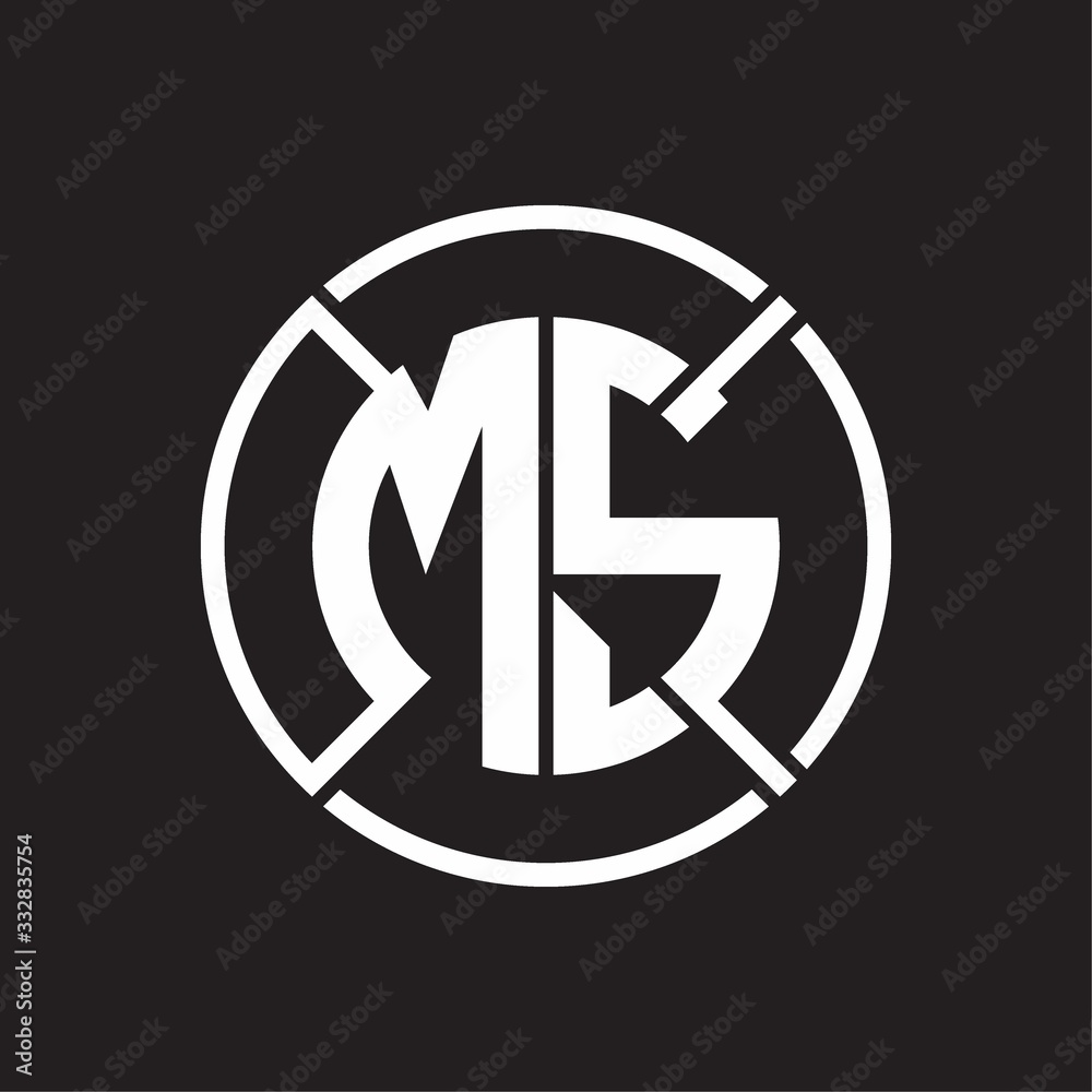 MS Logo monogram with four part circle slash rounded design template ...