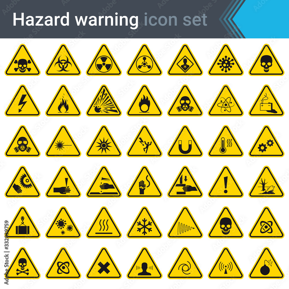 Hazard warning signs. Set of signs warning about danger. 42 high ...