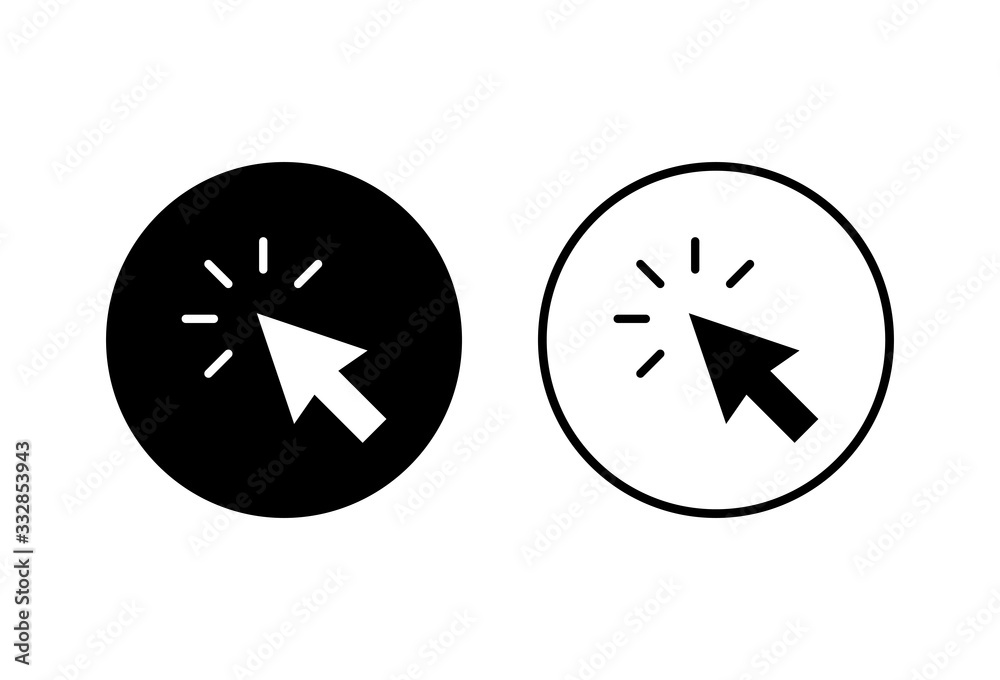 Click icons set on white background. Cursor icon. Computer mouse click cursor black arrow icons ...