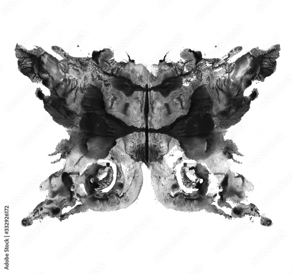 Rorschach test ink blot illustration. Psychological test. Silhouette of ...