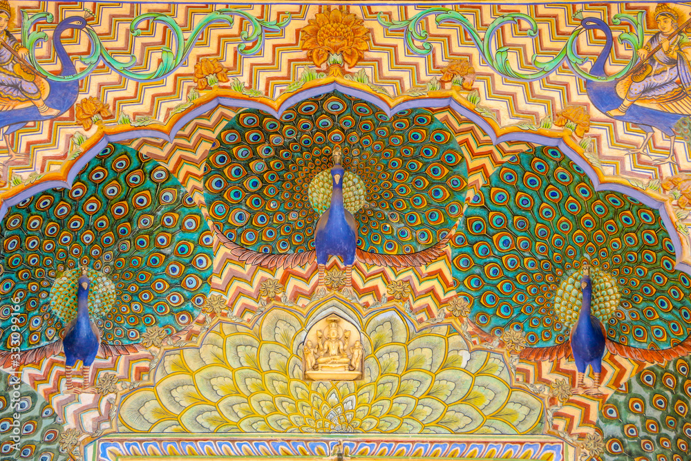 Close up of Peacock Gate in Pitam Niwas Chowk, Jaipur City Palace ...