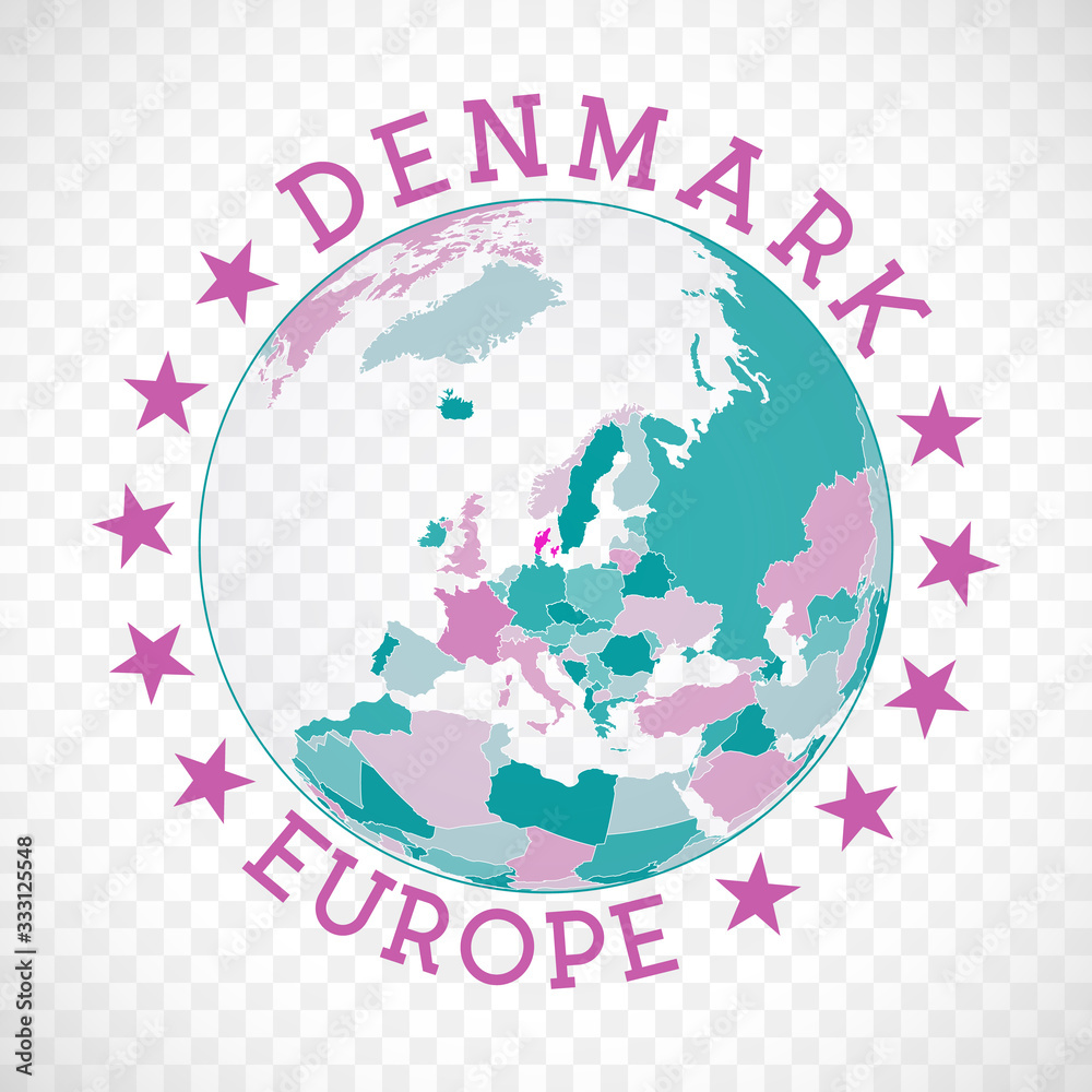 Denmark round logo. Badge of country with map of Denmark in world ...
