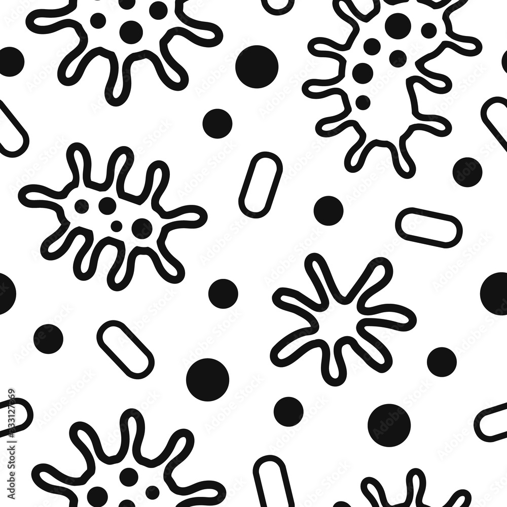 Vector seamless pattern with viruses, bacteria, microorganisms, biology ...