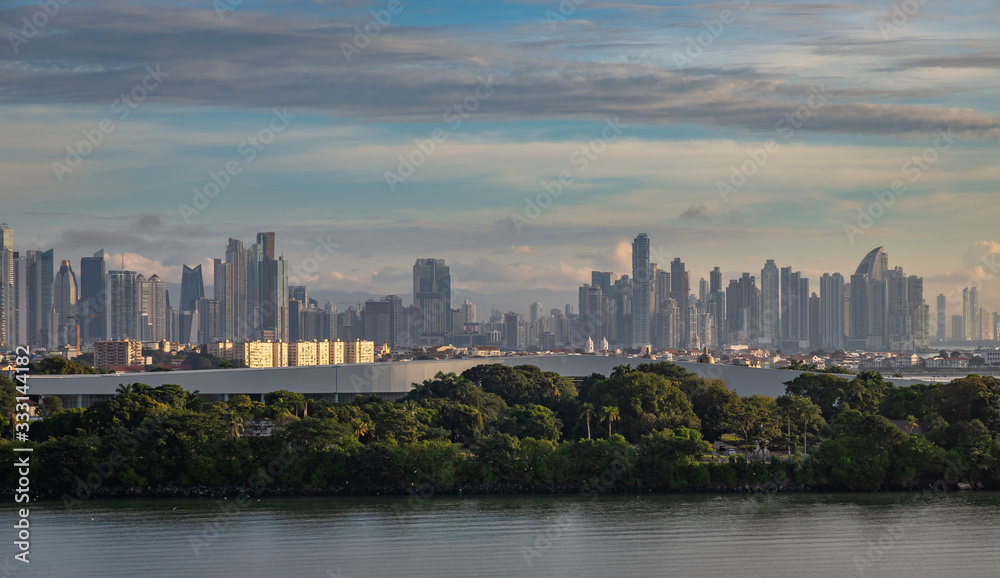 Panama City Pano. View from a cruise ship of the Panama City, also ...
