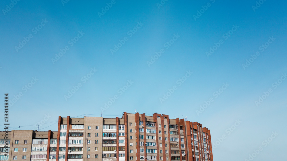 Soviet apartment building. Soviet architecture. Copy space. Stock Photo ...