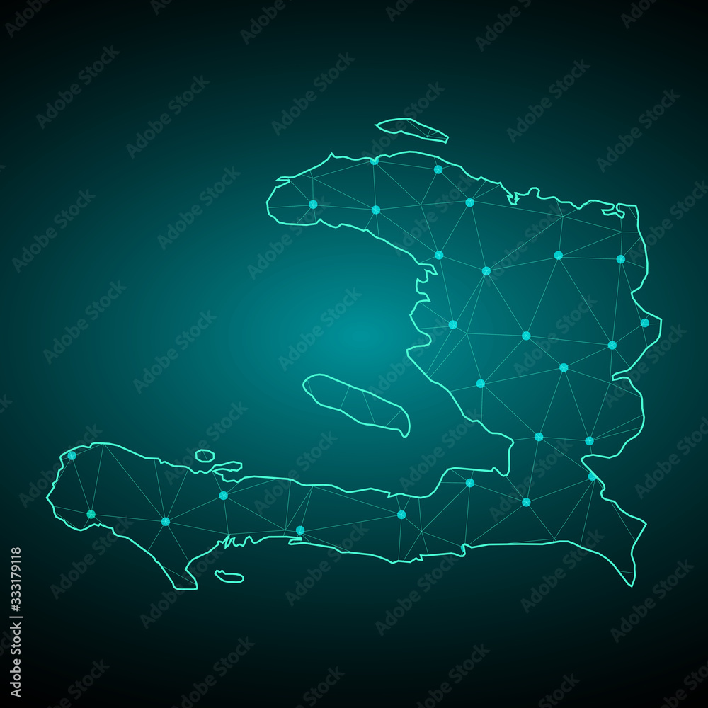 Map of haiti. Wire frame 3D mesh polygonal network line, design sphere ...