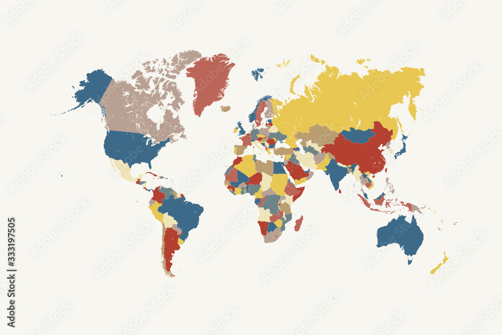 Coloured world map. colourful world countries. vector illustration ...